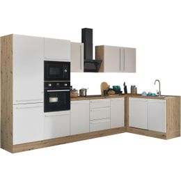 Winkelk&uuml;che KOCHSTATION, B:340cm H:211cm T:60cm, wei&szlig;, Komplettk&uuml;chen-Sets, "Florida, Stellbreite 340x175 cm", wahlweise mit E-Ger&auml;ten, mit Softclose