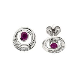 Jobo Damen Paar Ohrstecker, Wei&szlig;gold 375, wei&szlig;, Wei&szlig;gold 375, Ohrringe, 375 Wei&szlig;gold mit Rubin und 10 Zirkonia