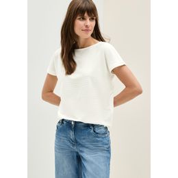 Cecil Damen T-Shirt, wei&szlig;, Gr. XS, unifarben, Jersey, Obermaterial: 65% Polyester, 35% Viskose, Shirts, mit Streifen-Struktur