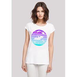 F4NT4STIC Damen T-Shirt "Retro Alien Weltraum Sonnenuntergang", wei&szlig;, Gr. L, Obermaterial: 100% Baumwolle, Shirts, Premium Qualit&auml;t