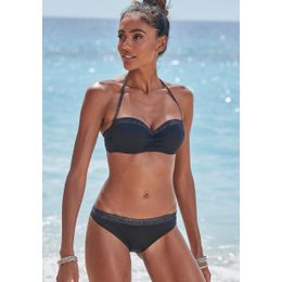 JETTE Damen Bügel-Bandeau-Bikini, schwarz, Gr. 38, Glitzerfäden, unifarben, Polyamid, Bikini-Sets, mit glitzernden Einsätzen