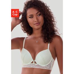 Lascana Damen Push-up-BH, Gr. 75, grün, Spitze, Obermaterial: 60% Polyamid, 33% Polyester, 7% Elasthan, BHs, mit Bügel aus floraler Jacquardspitze,