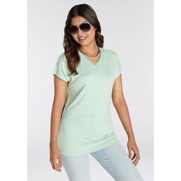 Laura Scott Damen T-Shirt, grün, Gr. 36, unifarben mit Farbeinsatz, Single Jersey, Obermaterial: 95% Viskose, 5% Elasthan, Shirts, mit sportlichem