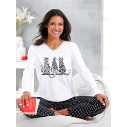 w&auml;schepur W&Auml;SCHEPUR Damen Schlafanzug, Gr. 44, schwarz-wei&szlig;, 50% Baumwolle, 50% Viskose, Homewear-Sets