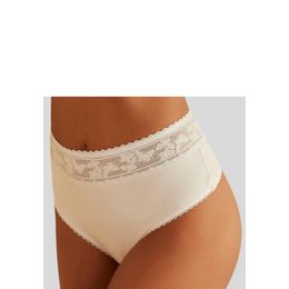 Nuance Damen High-Waist-String, Gr. 52, wei&szlig;, Jersey, Obermaterial: 63% Baumwolle, 25% Polyamid, 12% Elasthan, Unterhosen, mit Bund aus feiner Spitze