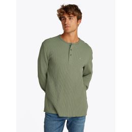 Tommy Jeans Herren Henleyshirt "TJM REG WAFFLE HENLEY LS TEE", grün, Gr. L, Single Jersey, Obermaterial: 60% Baumwolle, 40% Polyester, Shirts, mit