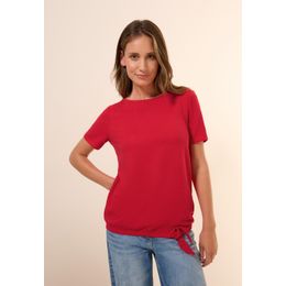 T-Shirt Cecil, Damen, Gr. M (40), rot (glazed apple rot), Stoff, 66% Viskose, 31% Polyester, 3% Elasthan, unifarben, normal normal, U-Boot-Ausschnitt, abgesteppt, Shirts T-Shirt, mit Materialmix