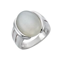 ZEEme Damen Fingerring "Silber 925 rhodiniert mit echtem Mondstein 16x12mm", 054 (17,2), Silber 925 (Sterlingsilber), wei&szlig;, Silber 925