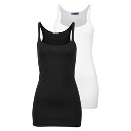 AJC Damen Longtop, schwarz-wei&szlig;, Basic, Gr. 40, unifarben, Obermaterial: 100% Baumwolle, Tops, in Basic Form im Doppelpack
