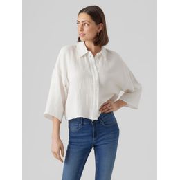 V&eacute;ro Moda VERO MODA Damen Hemdbluse "VMNATALI CROP SHIRT WVN NOOS", wei&szlig;, Gr. L, unifarben, Web, Obermaterial: 100% Baumwolle, Blusen