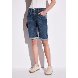 Comfort-fit-Jeans Street One, Damen, Gr. 24, blau (dunkelblau washed), Jeans, 79% Baumwolle, 15% Polyester, 4% Elastomultiester, 2% Elasthan, unifarben, kurz, Jeans, High Waist