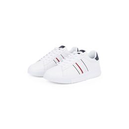 Tommy Hilfiger Herren Sneaker "MODERN CUPSOLE STRIPES LTH", Gr. 46, weiß, Nappaleder, Schuhe, Freizeitschuh, Halbschuh, Schnürer mit seitlichen