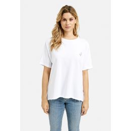 Smith & Soul SMITH & SOUL Damen Sweater, wei&szlig;, Gr. S, bedruckt, Material: 63% Baumwolle, 20% Polyester, 17% Modal, Sweatshirts, mit offenen Kanten