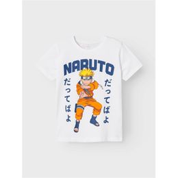 name it Jungen Print-Shirt "NKMMACAR NARUTO SS TOP NOOS SKY", weiß, Gr. 146, bedruckt, Jersey, Obermaterial: 95% Baumwolle, 5% Elasthan, Shirts, mit