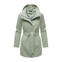 Marikoo Damen Kurzmantel "Katalinaa", grün, Gr. XXL, 90% Polyester, 10% Viskose, Mäntel, Eleganter Wickel Mantel mit Taillengürtel und Oversized Hood