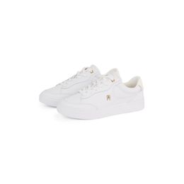 Tommy Hilfiger Damen Plateausneaker "ESSENTIAL CHIC COURT SNEAKER", Gr. 41, weiß, Leder, Lederimitat, Schuhe, Freizeitschuh, Schnürschuh, Halbschuh