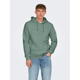 Only & Sons ONLY & SONS Herren Kapuzensweatshirt "ONSCERES HOODIE SWEAT NOOS", grün, Gr. M, unifarben, angeraute Sweatware, Obermaterial: 57% Baumwolle, 43%