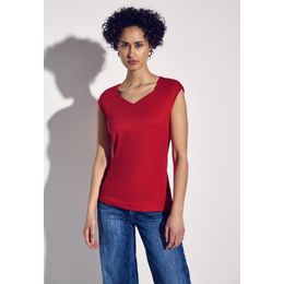 Street One Damen V-Shirt, rot, Gr. 46, unifarben, Web, 50% Baumwolle, 50% Modal, Shirts, doppellagig