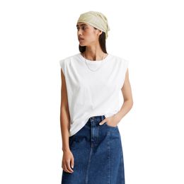 Marc O'Polo Damen T-Shirt, wei&szlig;, Gr. XL, MARC O'POLO DENIM, Single Jersey, Obermaterial: 100% Baumwolle, Shirts, relaxed, Schulterpartie in Falten gelegt