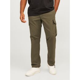 Jack & Jones PlusSize Herren Cargohose "JPSTKANE JJBARKLEY CARGO PANT NOOS PLS", grün, Gr. 44, JACK & JONES PLUSSIZE, unifarben, Web, Obermaterial: 100% Baumwolle, Hosen