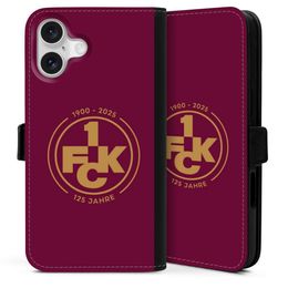 DeinDesign iPhone 16 Plus Handy Klapph&uuml;lle Handyh&uuml;lle aus Kunst Leder schwarz Flip Case 125 Jahre 1. Fc Kaiserslautern 1. Fck Sideflip mit Lasche
