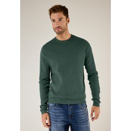 Street One MEN Herren Rundhalspullover, grün, Gr. XXXL, unifarben, Web, 100% Baumwolle, Pullover, mit Struktur