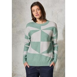 Cecil Damen Strickpullover, gr&uuml;n, Gr. XXL, gemustert, Web, 37% Baumwolle, 34% Polyacryl, 26% Polyester, 3% Elasthan, Pullover, im soften Baumwoll-Mix