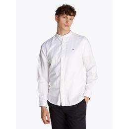 Tommy Hilfiger Herren Langarmhemd "LINEN BLEND MAO COLLAR SHIRT", wei&szlig;, Gr. XXXL, Web, Obermaterial: 52% Baumwolle, 48% Leinen, Hemden