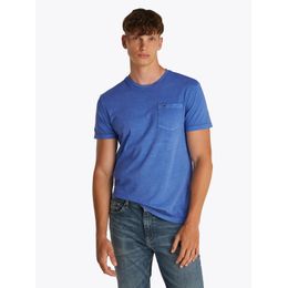 Tommy Jeans Damen T-Shirt "TJM SLIM WASHED POCKET TEE", blau, Gr. L, Single Jersey, Obermaterial: 100% Baumwolle, Shirts, in leicht gewaschener Optik