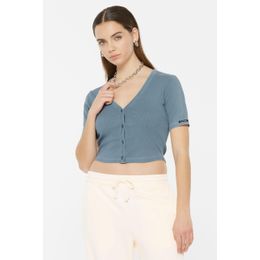 V-Shirt Harlem Soul, Damen, Gr. L, blau (fog blau), Material: 100% Baumwolle, unifarben, slim fit kurz, eingesetzt gerader Abschluss, Shirts, aus Baumwolle