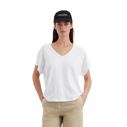 Marc O'Polo MARC O'POLO Damen T-Shirt, wei&szlig;, Gr. M, unifarben, Single Jersey, Obermaterial: 100% Baumwolle, Shirts, mit V-Ausschnitt
