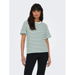Only Damen Kurzarmshirt "ONLLIVINA S/S STRIPE TEE JRS NOOS", grün, Gr. S, gestreift, Single Jersey, Obermaterial: 100% Baumwolle, Shirts