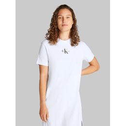 Damen Midikleid "MONOLOGO LONG RIB TEE DRESS", weiß, Basic, Gr. XL, Calvin Klein Jeans, unifarben, Jersey, Obermaterial: 94% Baumwolle, 6% Elasthan,