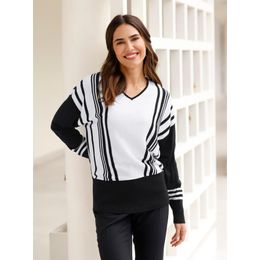Classic Basics Damen V-Ausschnitt-Pullover "V-Pullover", schwarz-wei&szlig;, Gr. 40, gemustert, gestreift, mehrfarbig, 100% Polyacryl, Pullover