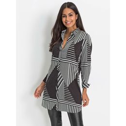 Inspirationen Damen Langarmbluse, schwarz-wei&szlig;, Gr. 36, gemustert, 100% Viskose, Blusen