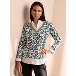 Heine Damen 2-in-1-Pullover "2-in-1-Pullover", grün, Gr. 34, animal-print, gemustert, mehrfarbig, 48% Polyamid, 40% Polyester, 10% Viskose, 2%