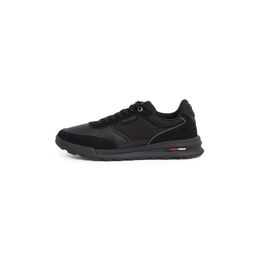 Tommy Hilfiger Herren Sneaker "RETRO RUNNER MIX RWB", Gr. 41, schwarz, Leder, Lederimitat, Textil, Schuhe, Freizeitschuh, Halbschuh, Schnürschuh mit