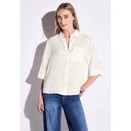 Street One Damen Klassische Bluse, wei&szlig;, Gr. 44, unifarben, Web, 100% Leinen, Blusen, mit Brusttasche