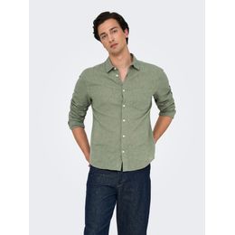 Only & Sons ONLY & SONS Herren Langarmhemd "ONSCAIDEN LIFE REG LS 1 PKT SHIRT NOOS", grün, Gr. S, unifarben, Web, Obermaterial: 55% Baumwolle, 45% Leinen, Hemden