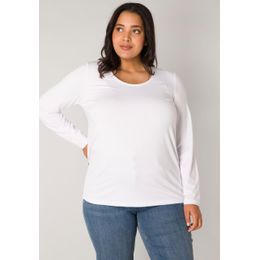 Damen Langarmshirt, weiß, Gr. 48, Base Level Curvy, unifarben, Web, Obermaterial: 96% Viskose, 4% Elasthan, Shirts, mit Rundhalsausschnitt
