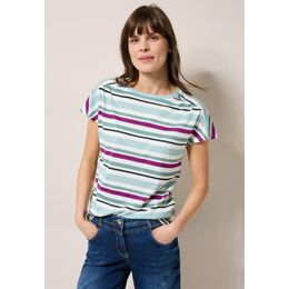 T-Shirt Cecil, Damen, Gr. XL (44), gr&uuml;n (matcha gr&uuml;n), Web, 50% Modal, 50% Baumwolle, gestreift, normal normal, U-Boot-Ausschnitt, abgesteppt, Shirts T-Shirt, im soften Baumwoll-Mix
