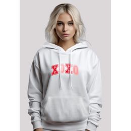 F4NT4STIC Damen Kapuzenpullover "xoxo Varsity College Style Valentinstag", weiß, Gr. XS, Obermaterial: 65% Baumwolle, 35% Polyester, Pullover,