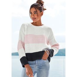 Lascana Damen Strickpullover, wei&szlig;, Gr. 36, gestreift, Strick, Obermaterial: 100% Polyester, Pullover, mit modischen Querstreifen, legere Passform,