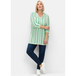 sheego Damen Strickpullover "Pullover", wei&szlig;, Gr. 48, gemustert, gestreift, 50% Baumwolle, 50% Polyacryl, Pullover
