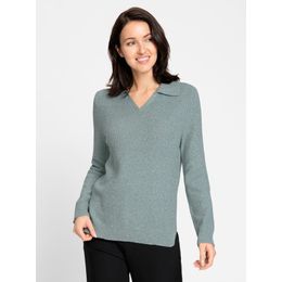 Inspirationen Damen Strickpullover "Polopullover", gr&uuml;n, Gr. 36, meliert, 100% Baumwolle, Pullover