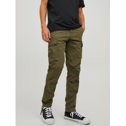 Jack & Jones JACK & JONES Herren Cargohose "STACE TUCKER", grün, Gr. 33, unifarben, Web, Obermaterial: 97% Baumwolle, 3% Elasthan, Hosen