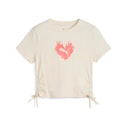 Puma Mädchen T-Shirt "FLAMING LOVE KNOTTED TEE G", weiß, Gr. 164, bedruckt, Jersey, Obermaterial: 100% Baumwolle, Shirts