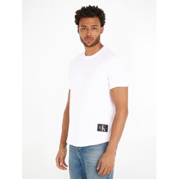 Herren T-Shirt "BADGE TURN UP SLEEVE", weiß, Gr. S, Calvin Klein Jeans, unifarben, Single Jersey, Obermaterial: 100% Baumwolle, Shirts, mit Logopatch