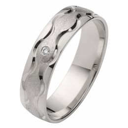 Firetti Damen Trauring "Schmuck Geschenk Gold 375 Hochzeit Ehering "LIEBE" Welle", 16,5, 0,01 SI = kleine Einschl&uuml;sse mit Brillant, Wei&szlig;gold 375,