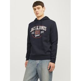 Jack & Jones JACK & JONES Herren Kapuzensweatshirt "JJELOGO SWEAT HOOD 2 COL 24/25 NOOS", blau, Gr. S, bedruckt, angeraute Sweatware, Obermaterial: 70% Baumwolle,
